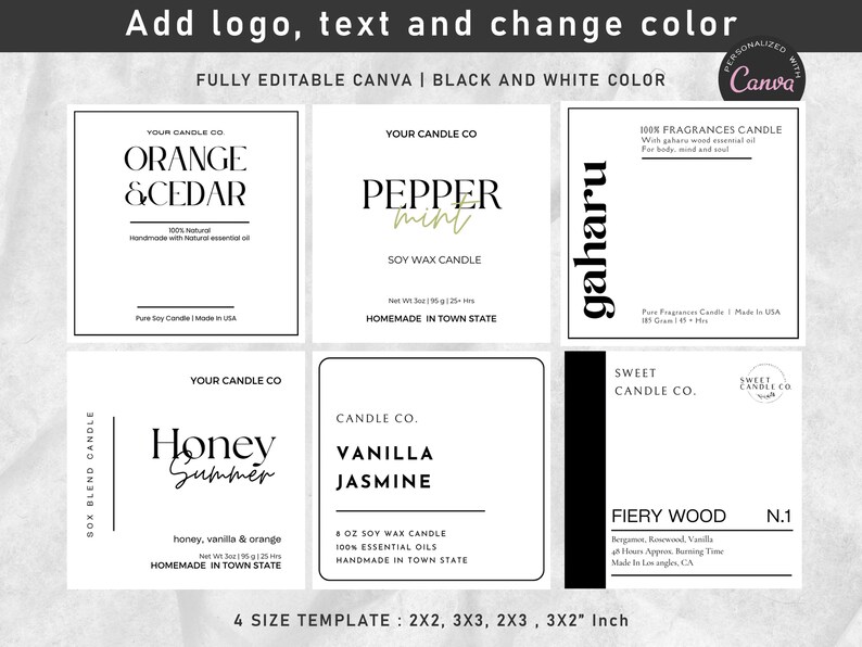 Editable Candle Label Bundle Template, Candle Label Sticker, Candle ...