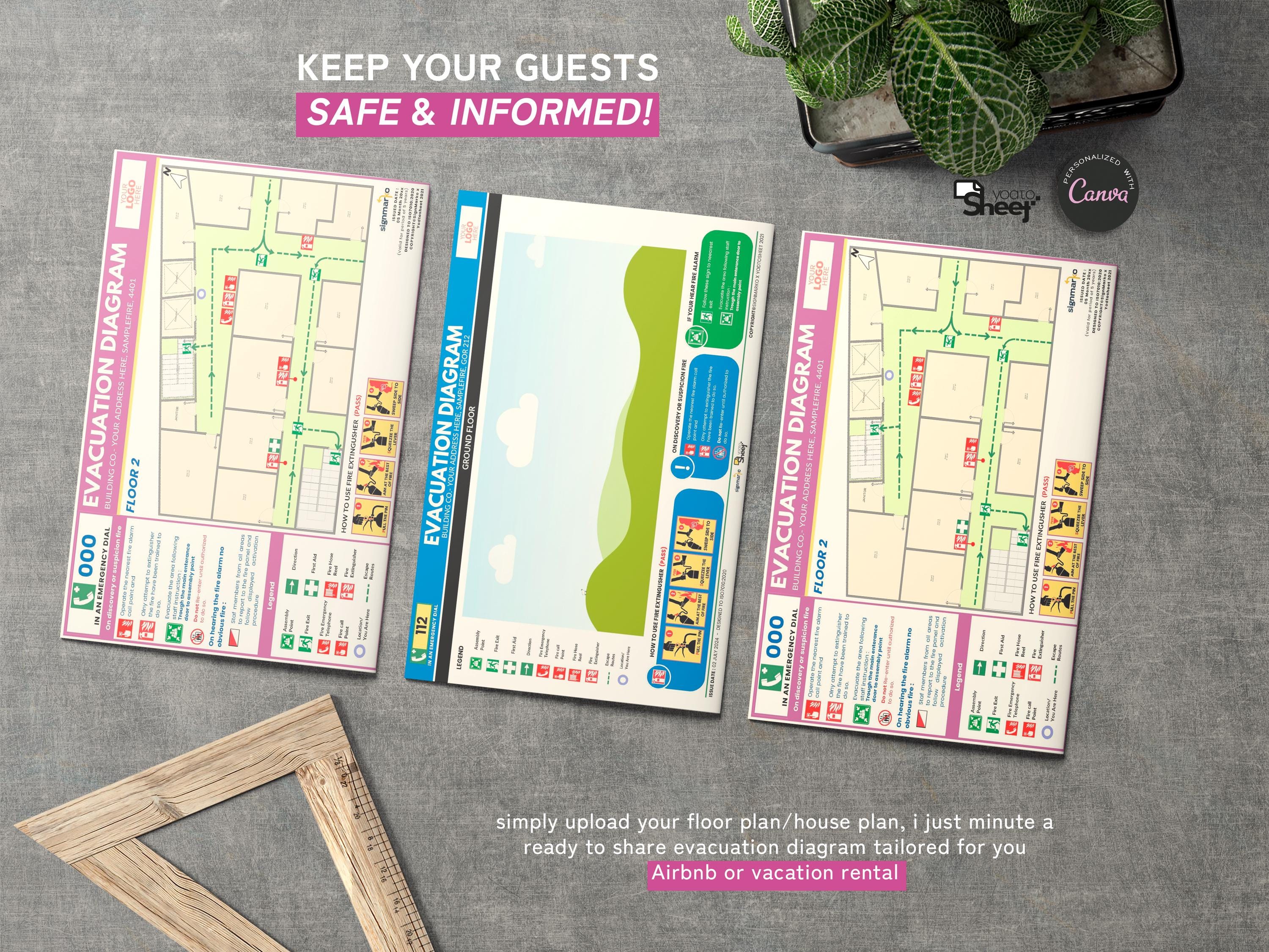 Airbnb Emergency Evacuation Plan, Editable Airbnb Signs, Fire Escape ...