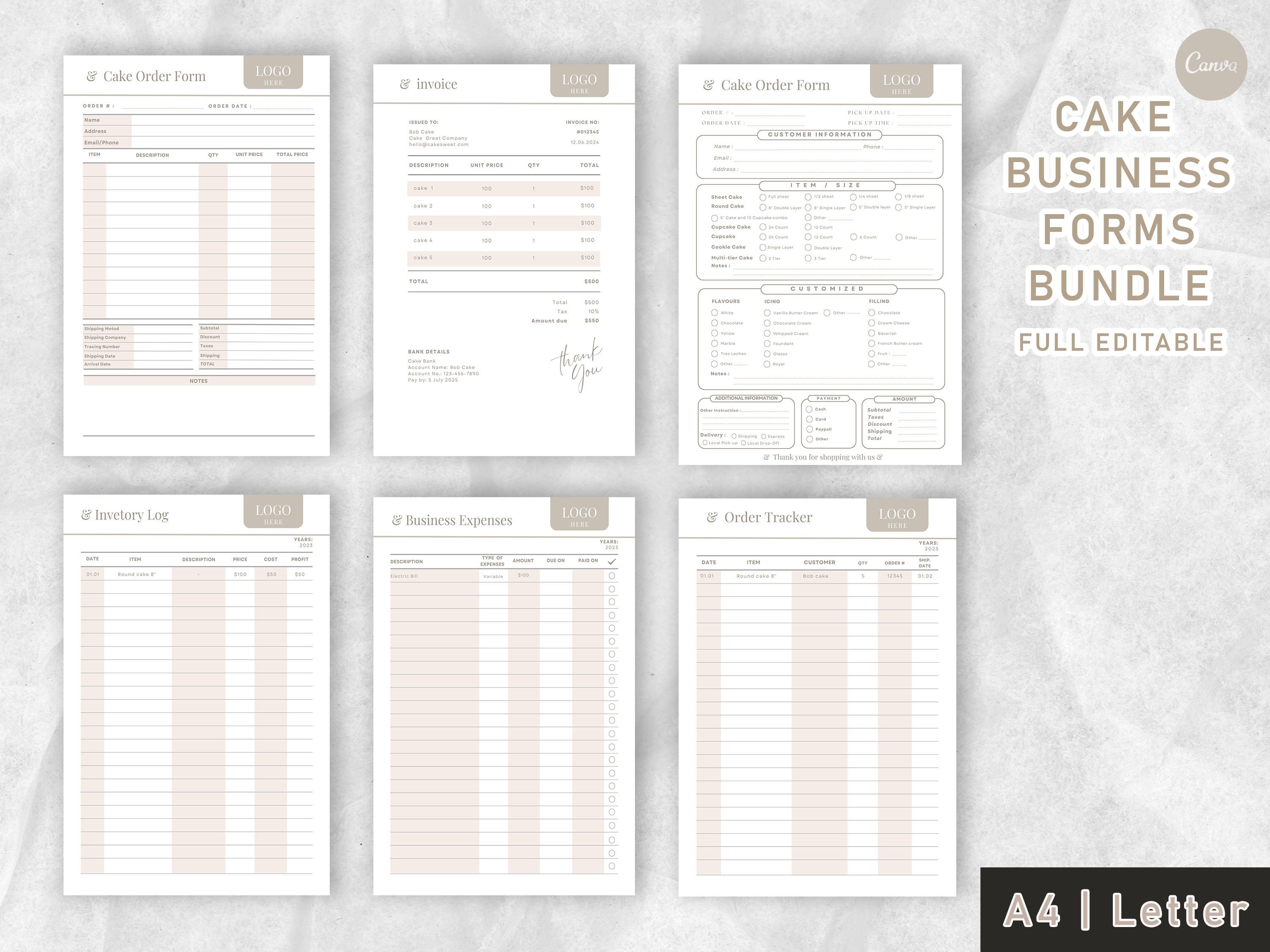 Cake Business Bundle, Cake Order Form, Order Form Bundle, Invoice Form ...
