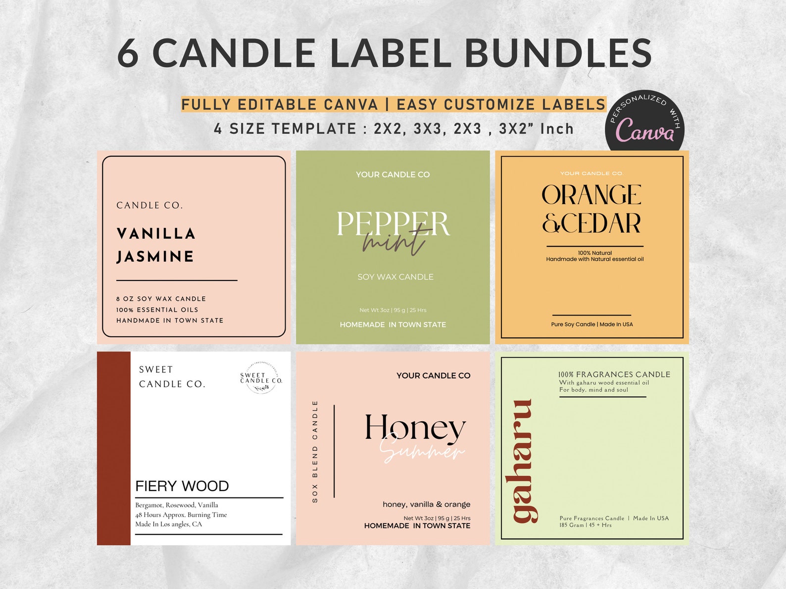 Printable Candle Labels Bundle Canva, Custom Candle Labels, Modern ...