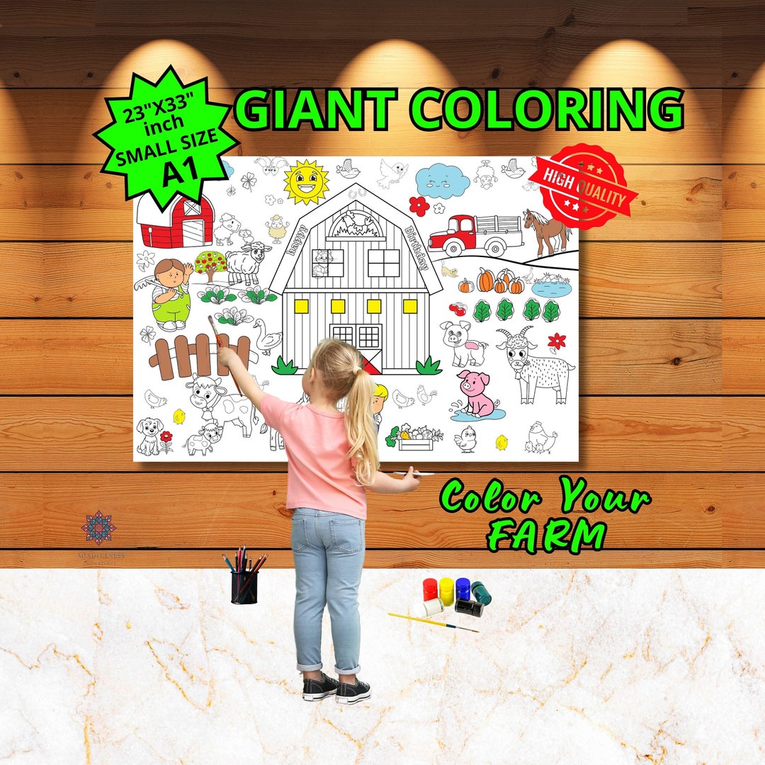 Farm Coloring Page, Giant Coloring Poster, Cow Coloring, Farmhouse ...