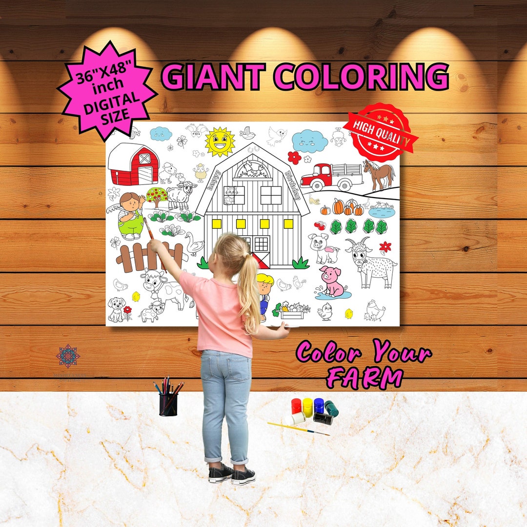 Farm Coloring Page, Giant Coloring Poster, Cow Coloring, Construction ...