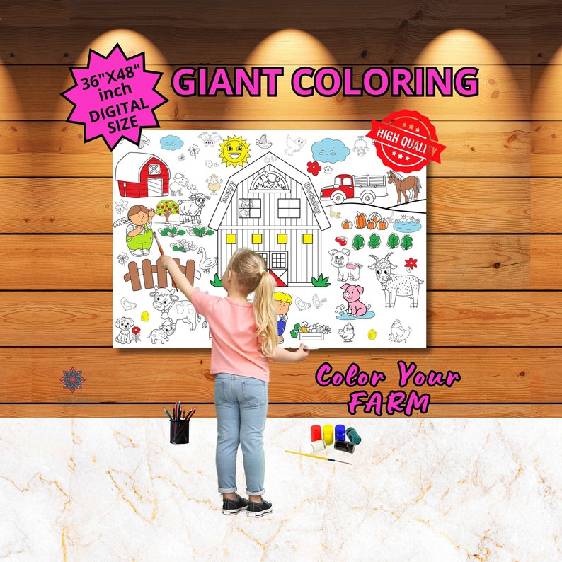 Farm Coloring Page, Giant Coloring Poster, Cow Coloring, Construction ...