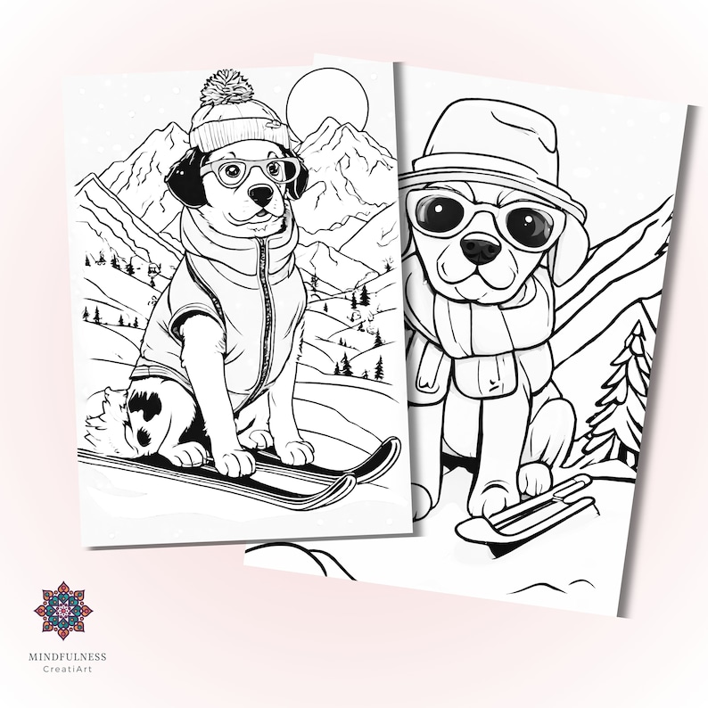 Dog Coloring Book Page, Puppy Coloring Pages, Winter Coloring, Dog ...