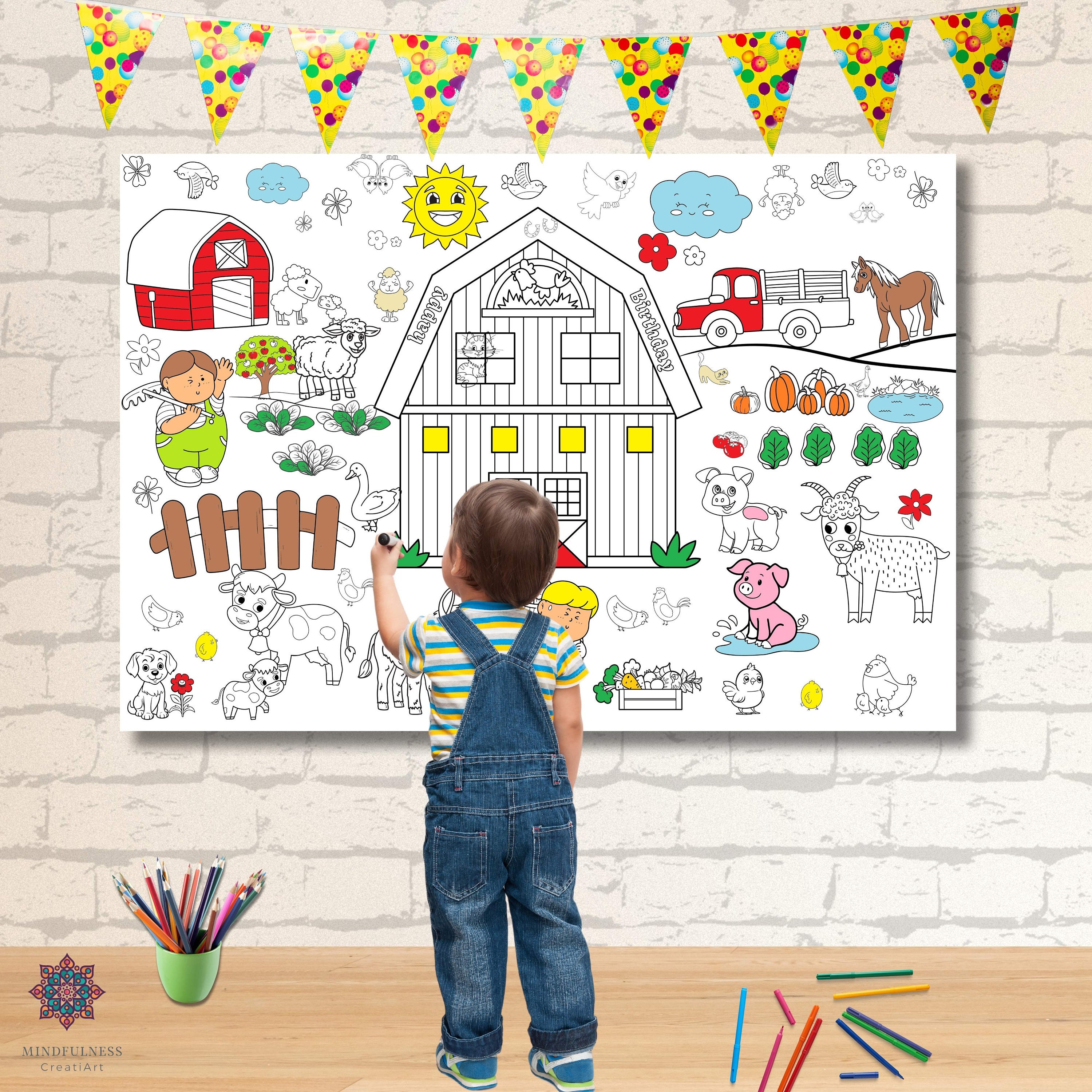 Farm Coloring Page, Giant Coloring Poster, Cow Coloring, Construction ...