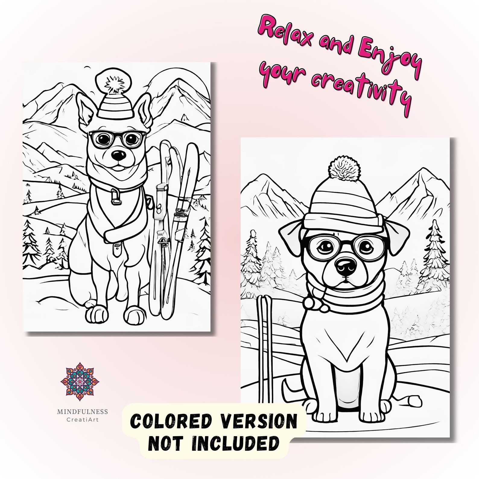 Dog Coloring Book Page, Puppy Coloring Pages, Winter Coloring, Dog ...