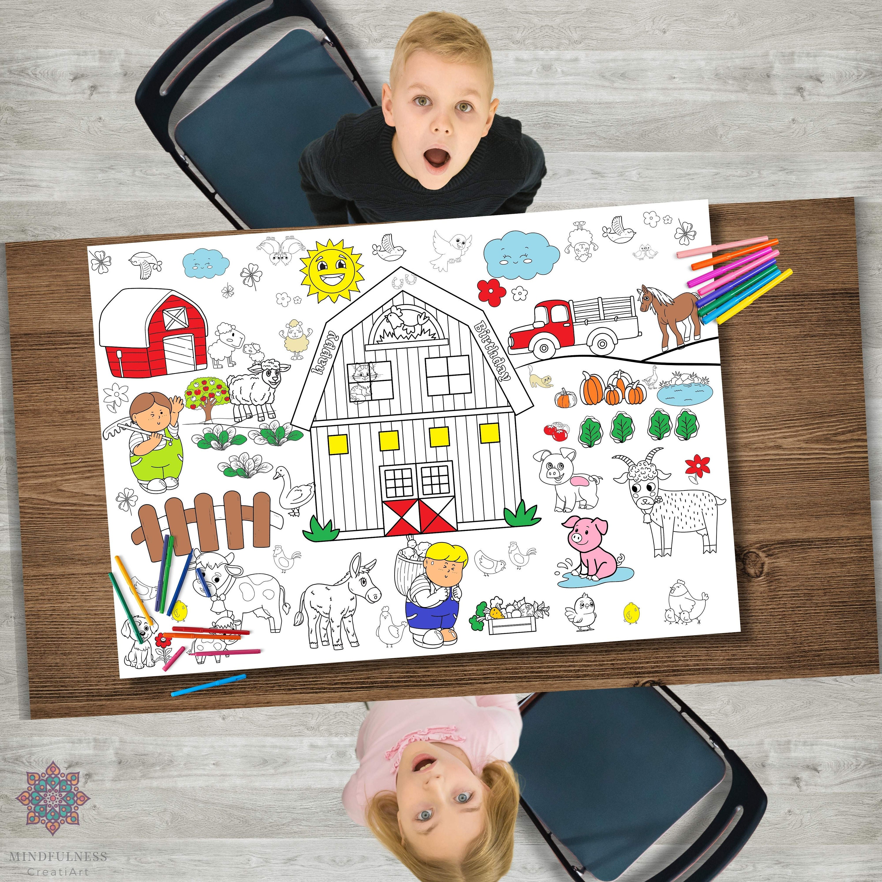 Farm Coloring Page, Giant Coloring Poster, Cow Coloring, Construction ...