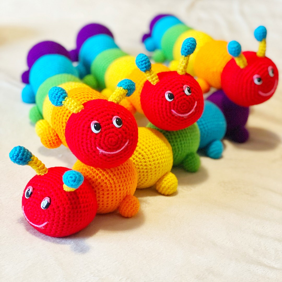 Crochet Caterpillar Toy Rainbow Color Caterpillar Stuffed - Etsy