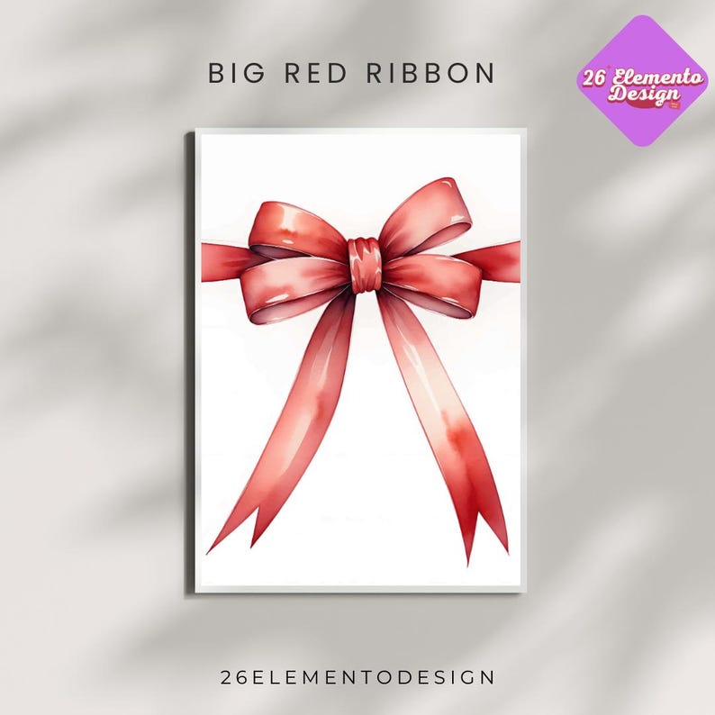 Christmas Big Red Ribbon Printable Wall Art ,trendy Poster Holiday ...