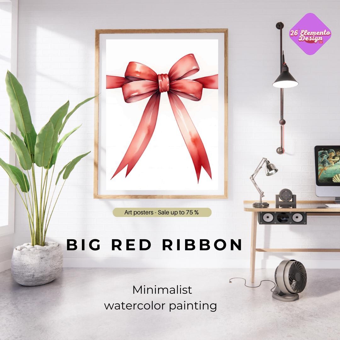Christmas Big Red Ribbon Printable Wall Art ,trendy Poster Holiday ...