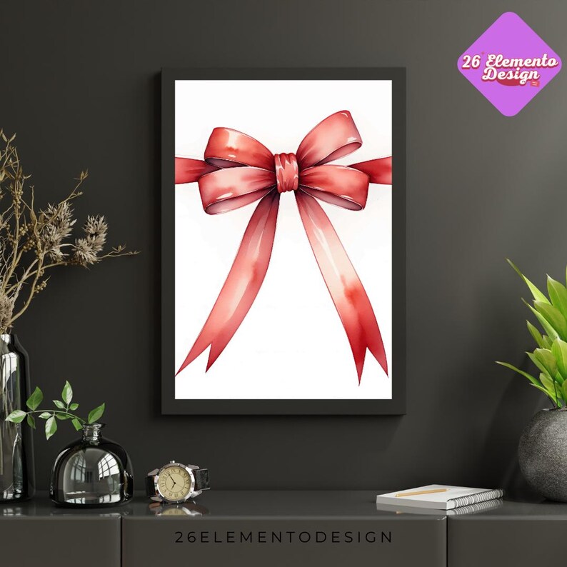 Christmas Big Red Ribbon Printable Wall Art ,trendy Poster Holiday ...