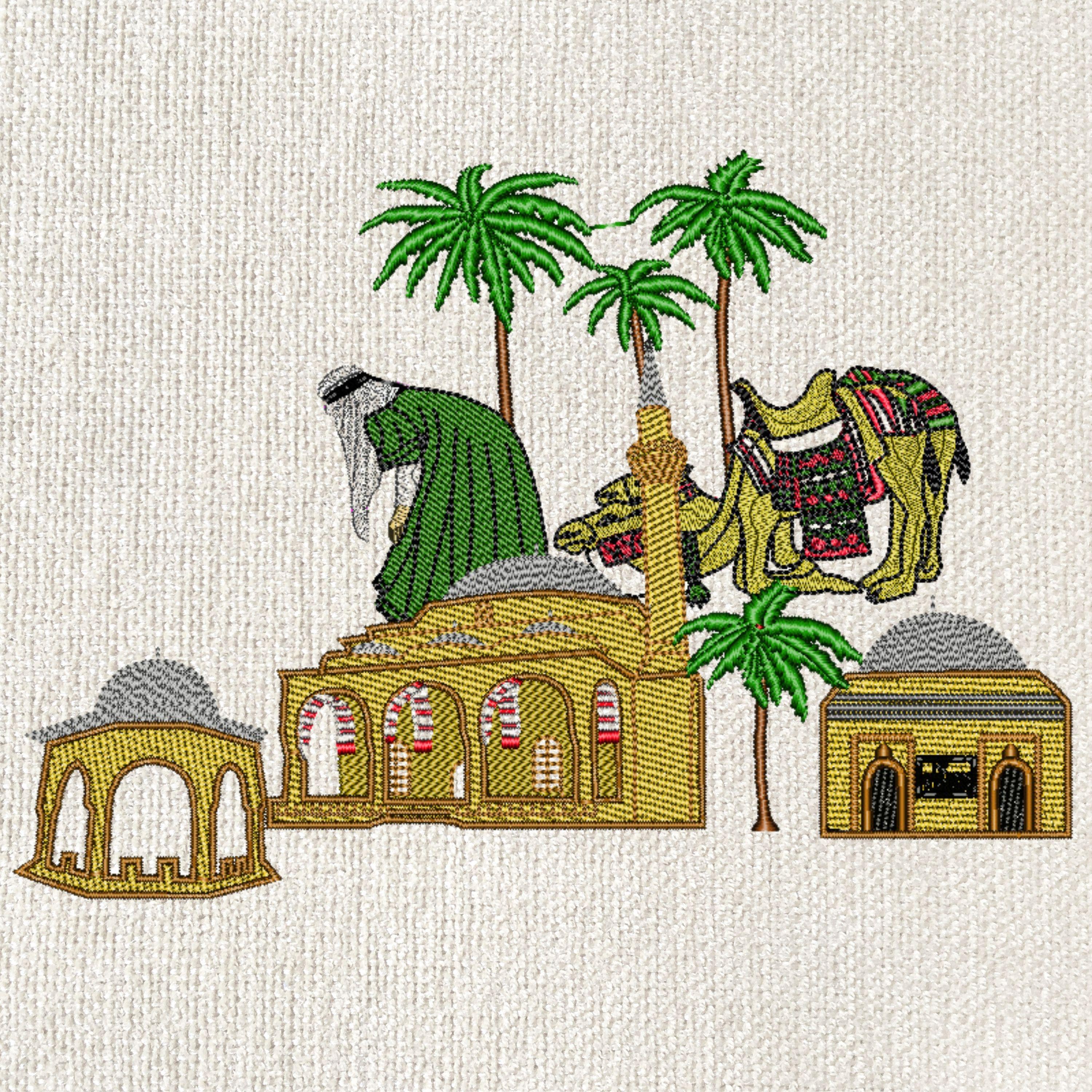 Islamic Architecture Cross Stitch Pattern, Mosque Scene With Camel and ...