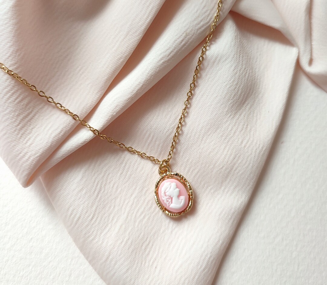 Fancy Pink Cameo Necklace/fine Gold Stainless Steel - Etsy