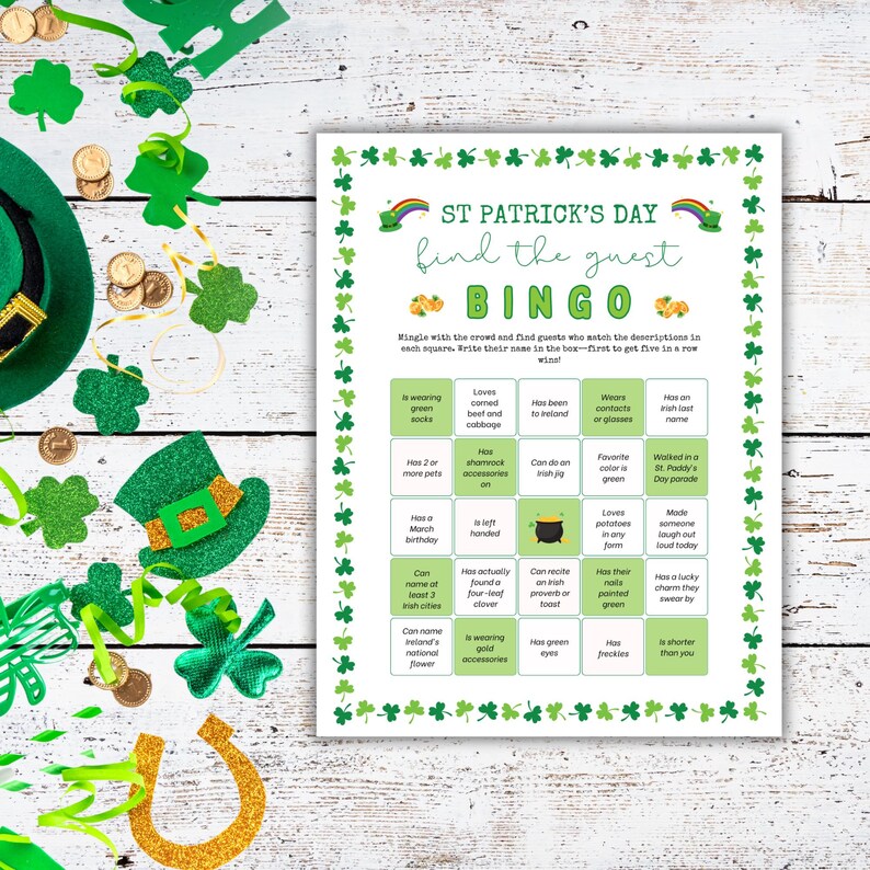 St. Patrick's Day Find the Guest Bingo, Icebreaker Game (PDF) - Etsy