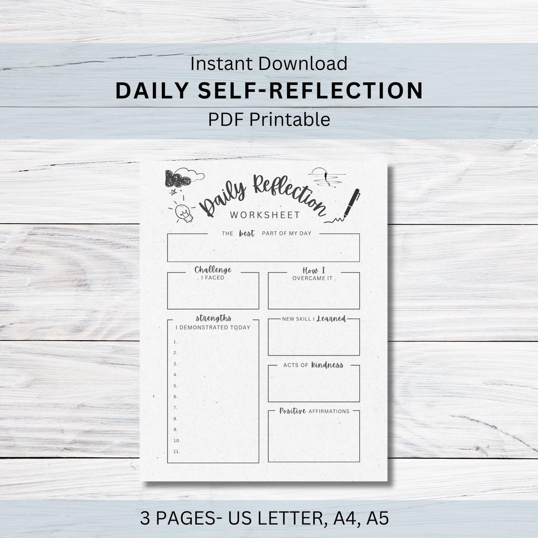 Daily Reflection Journal Page Printable Gratitude Journal Page Wellness ...