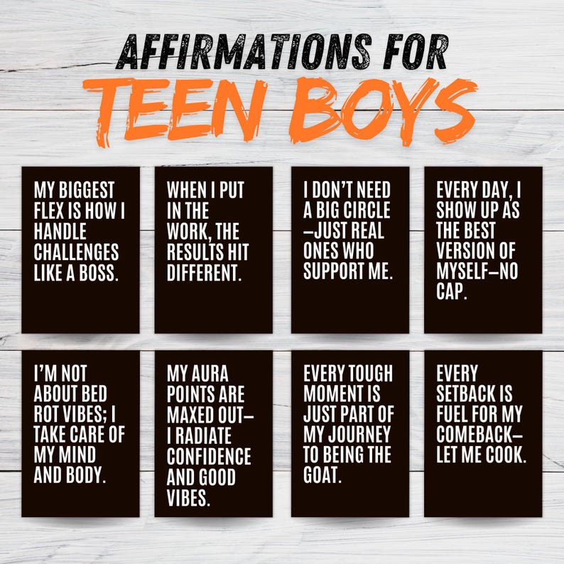 Affirmations for Teen Boys & Preteen, Gen Alpha Slang (printable PDF ...