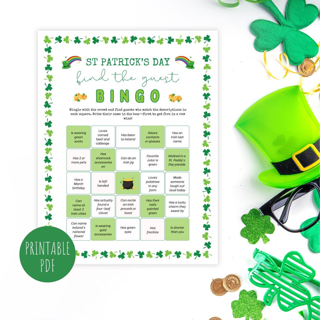St. Patrick's Day Find the Guest Bingo, Icebreaker Game (PDF) - Etsy
