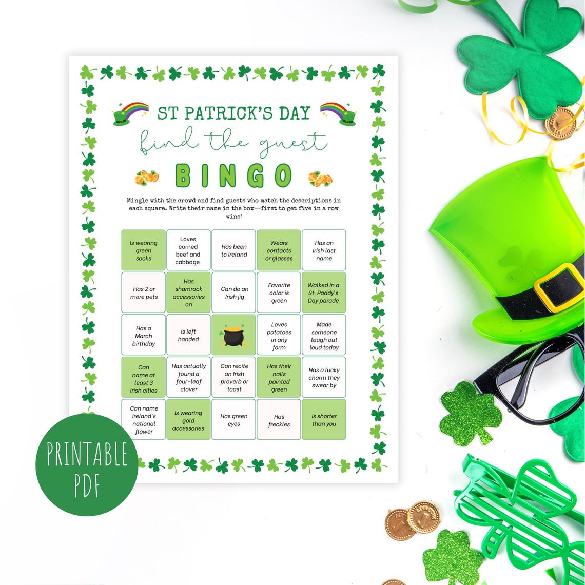 St. Patrick's Day Find the Guest Bingo, Icebreaker Game (PDF) - Etsy