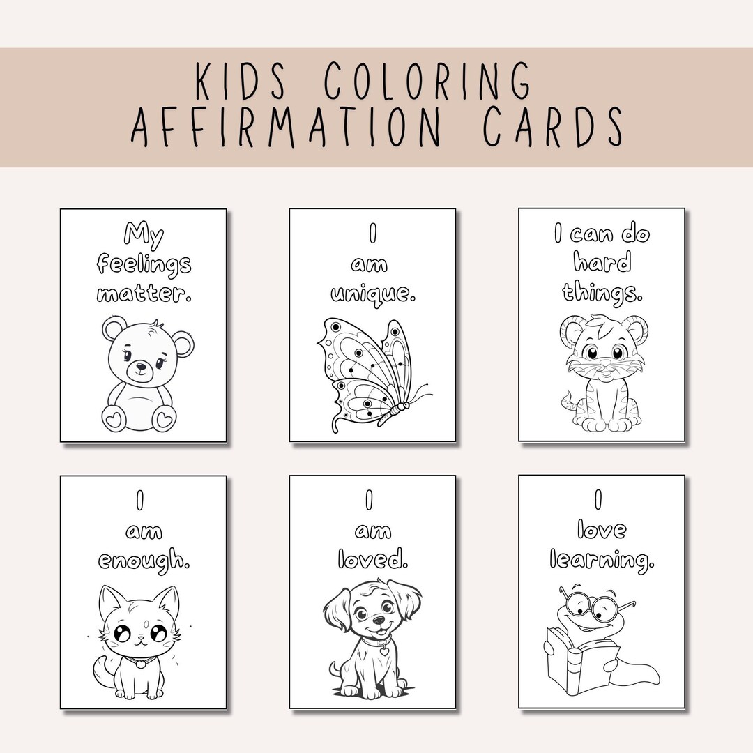 Printable Children's Positive Affirmation Cards Kids Coloring Pages - Etsy