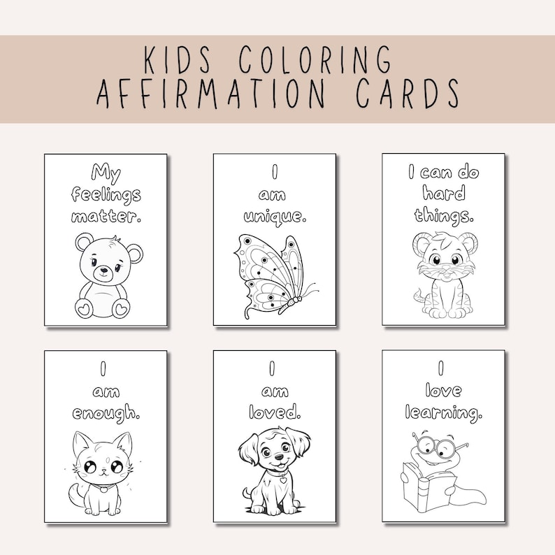 Printable Children's Positive Affirmation Cards Kids Coloring Pages - Etsy