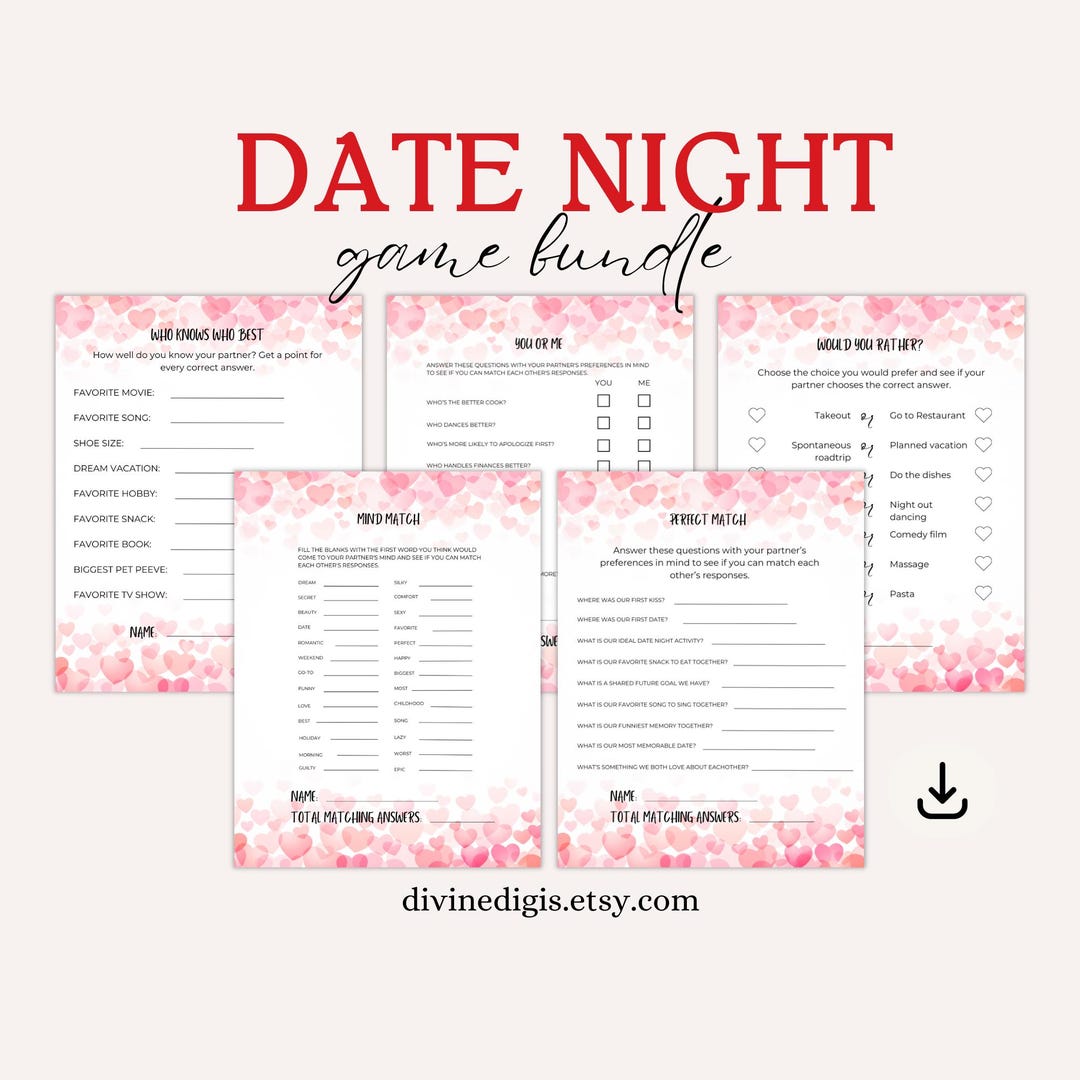 Couple Games Printable Date Night Games Bundle Valentines Day Games Fun ...