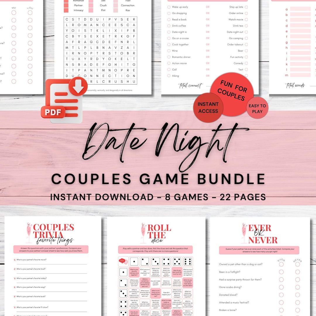 Couple Games Printable Date Night Games Bundle, Fun Date Night ...