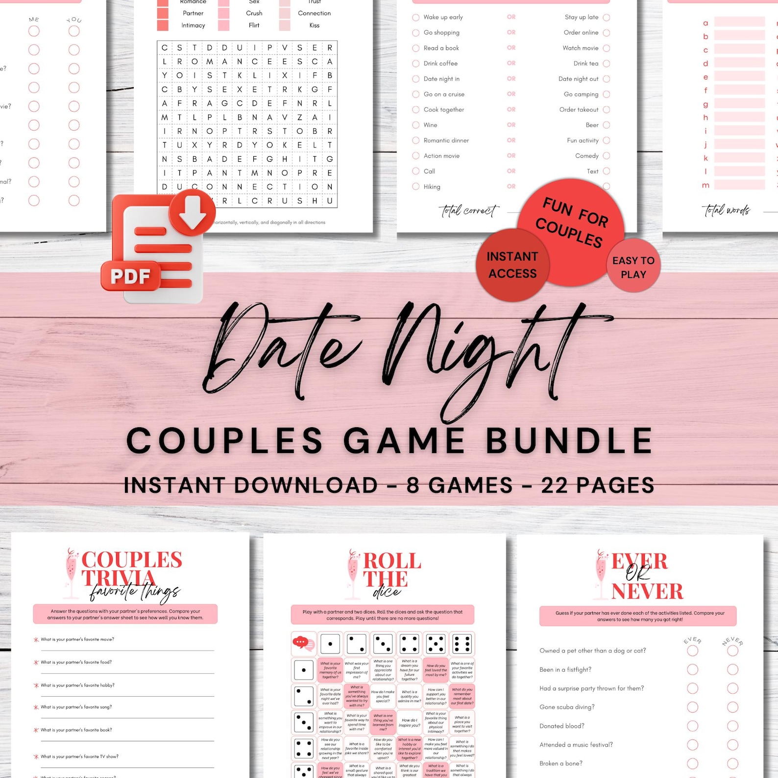 Couple Games Printable Date Night Games Bundle, Fun Date Night ...