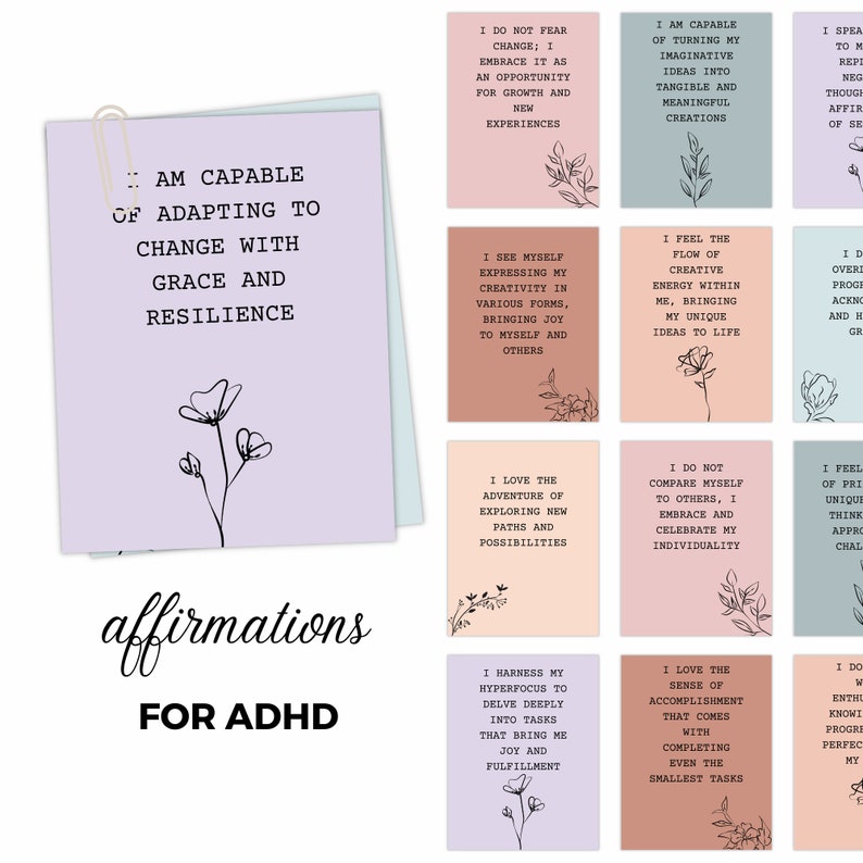 Affirmation Cards ADHD Gift Printable Motivational Cards for Positivity ...
