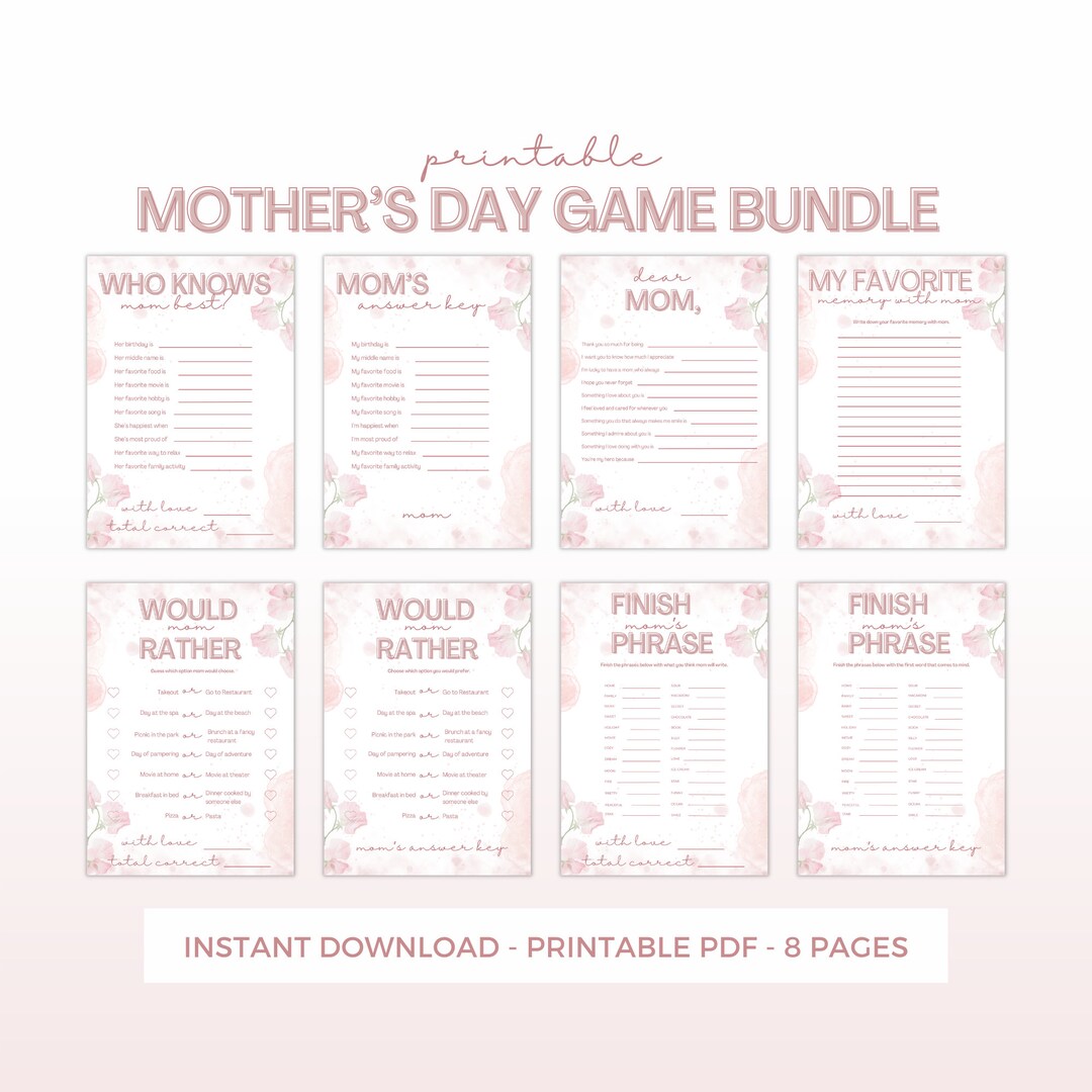 Mother's Day Game Bundle Printable Mother's Day Party Games Mother's ...