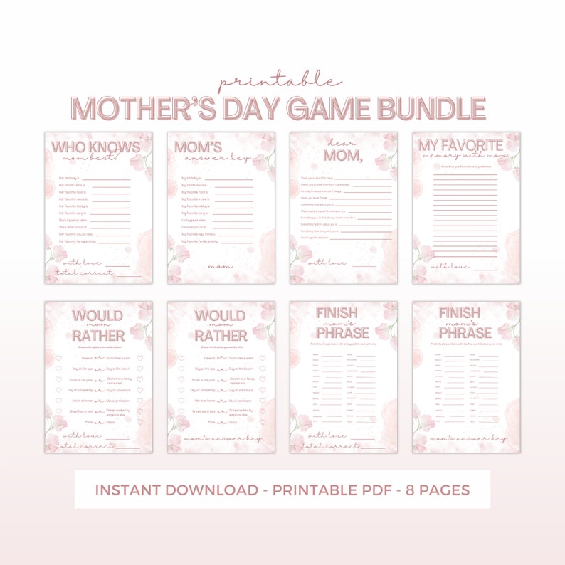Mother's Day Game Bundle Printable Mother's Day Party Games Mother's ...