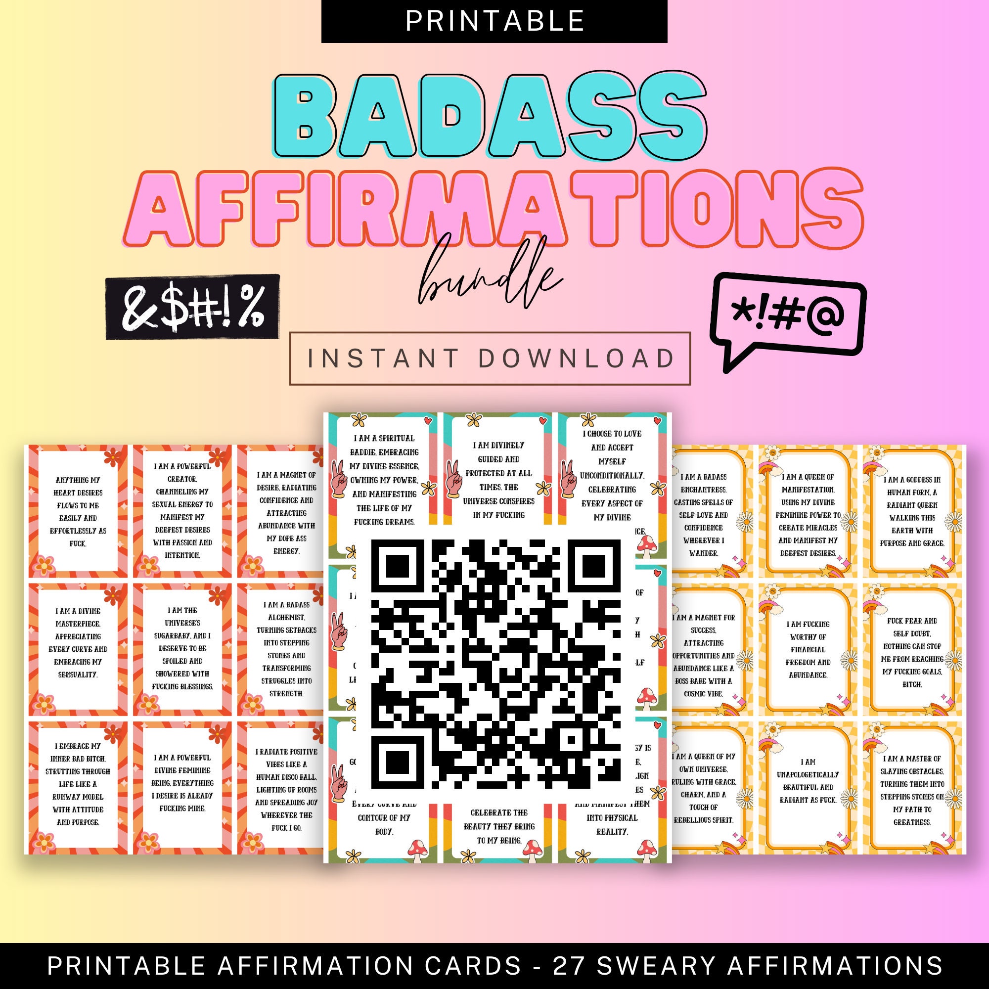 Badass Affirmations Bundle Printable Sweary Affirmation Cards for Women ...