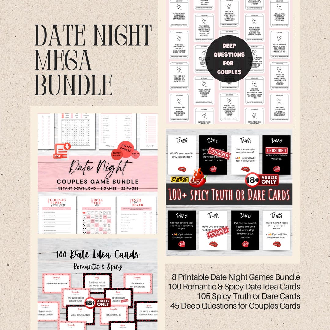 Printable Date Night Games Bundle, Date Night Idea Cards, Naughty Truth ...