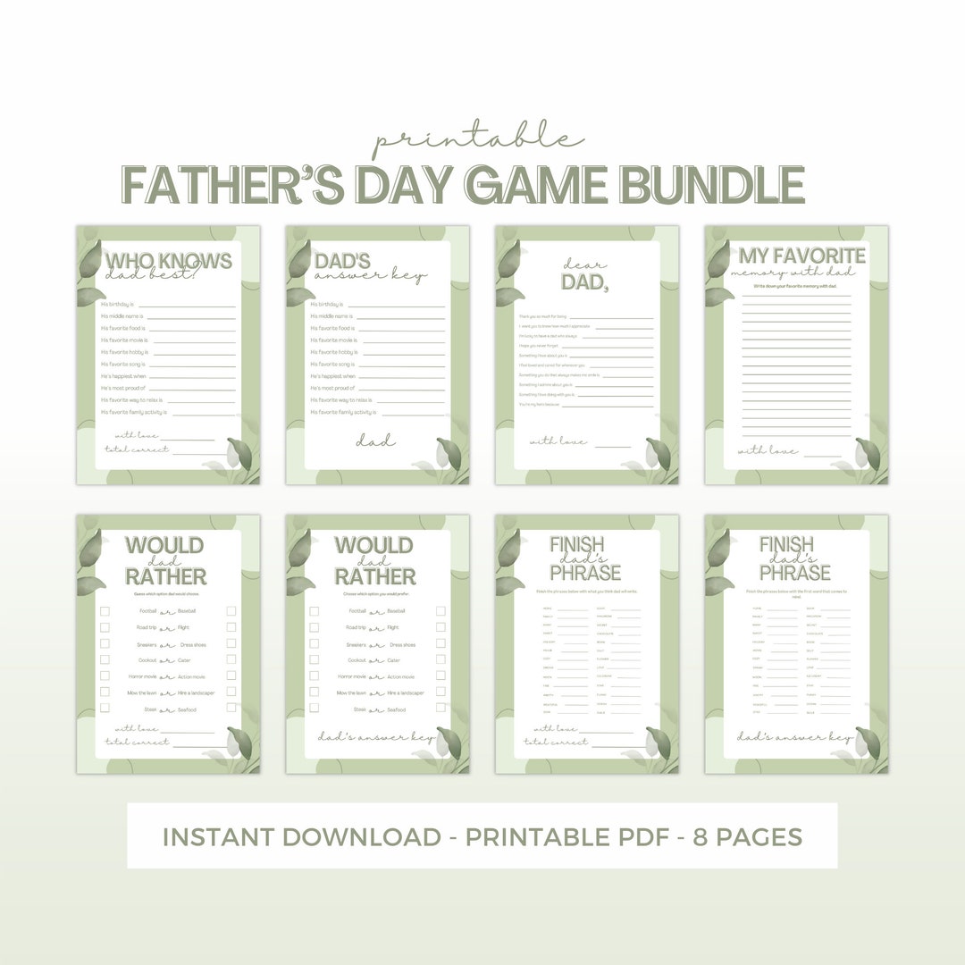 Father's Day Game Bundle Printable Father's Day Games for Kids and ...