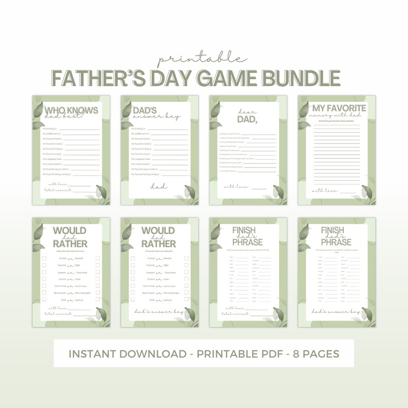 Father's Day Game Bundle Printable Father's Day Games for Kids and ...
