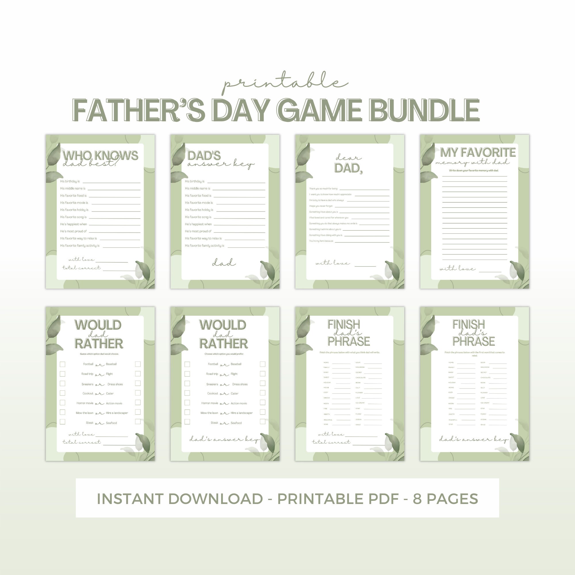 Father's Day Game Bundle Printable Father's Day Games for Kids and ...