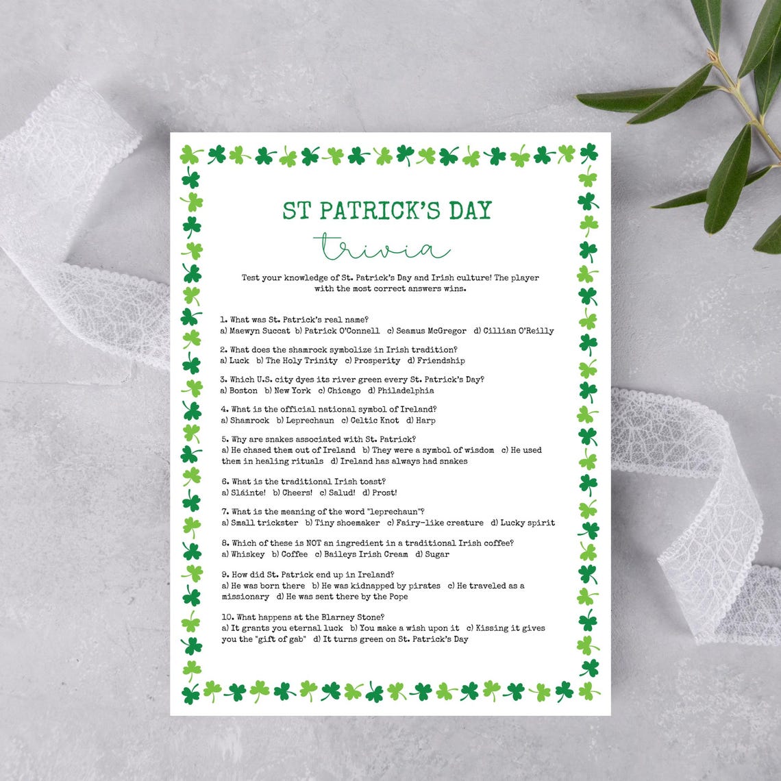 St Patrick's Day Games St Patricks Day Trivia Game Saint Patrick Family ...