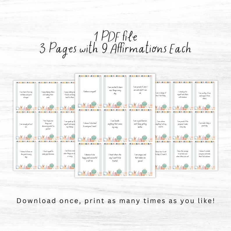 Back to School Printable Affirmations for Kids | Confidence Building ...
