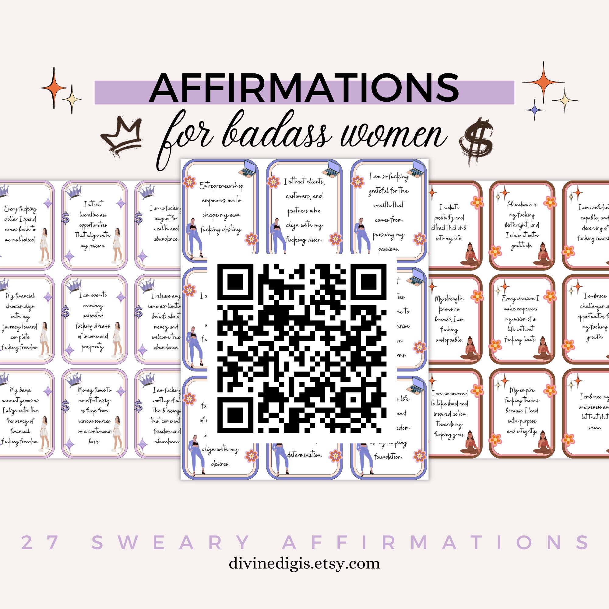 Badass Affirmations Bundle Printable Sweary Affirmation Cards for Women ...