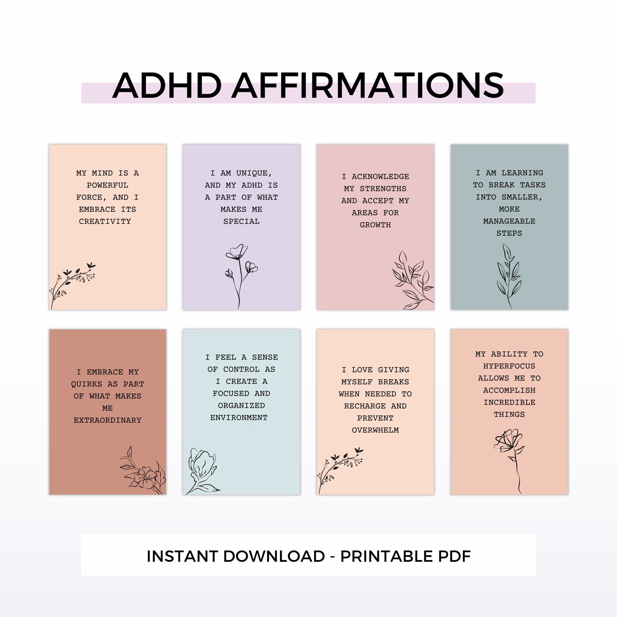 Affirmation Cards ADHD Gift Printable Motivational Cards for Positivity ...