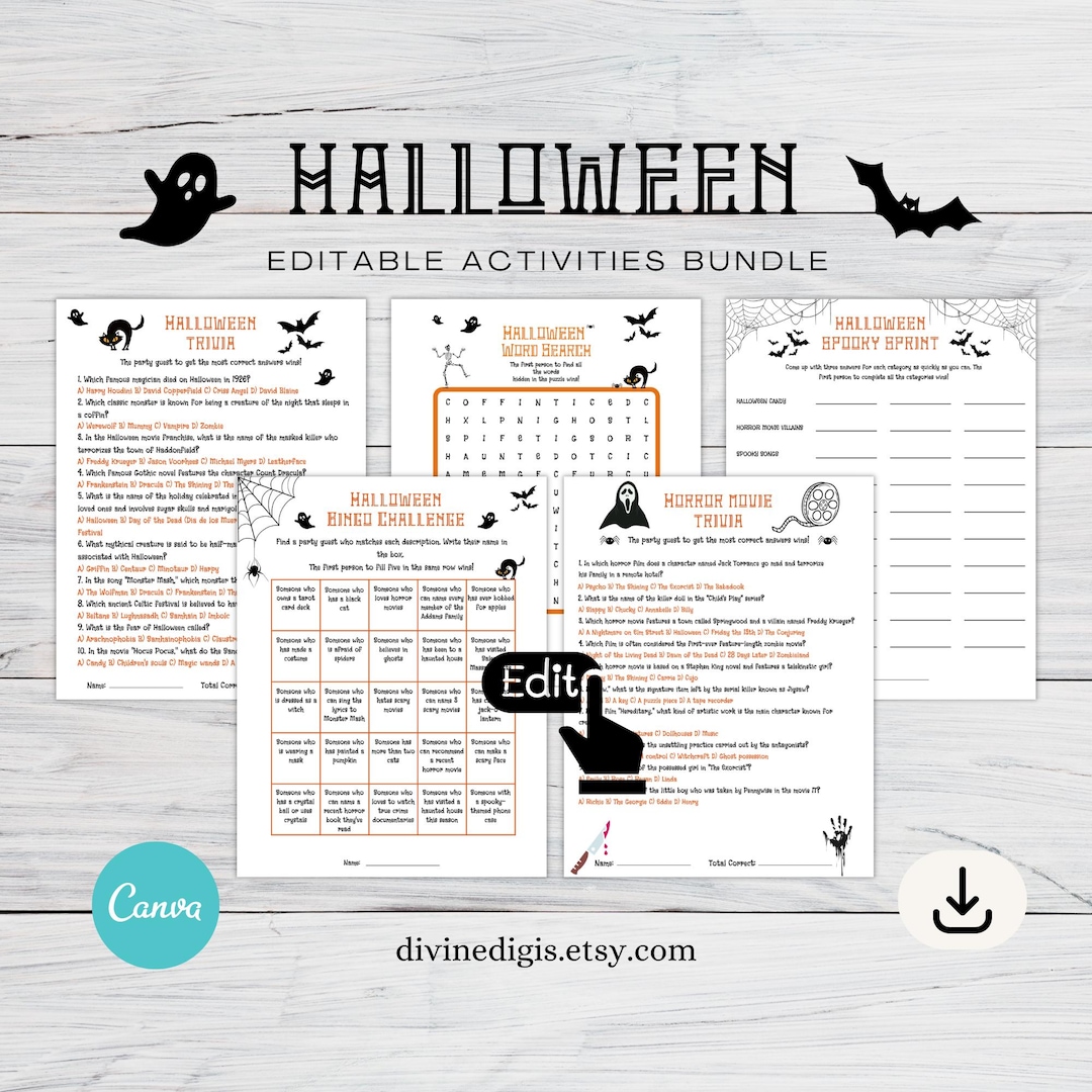 Halloween Games Bundle Editable Halloween Party Games Canva Template ...