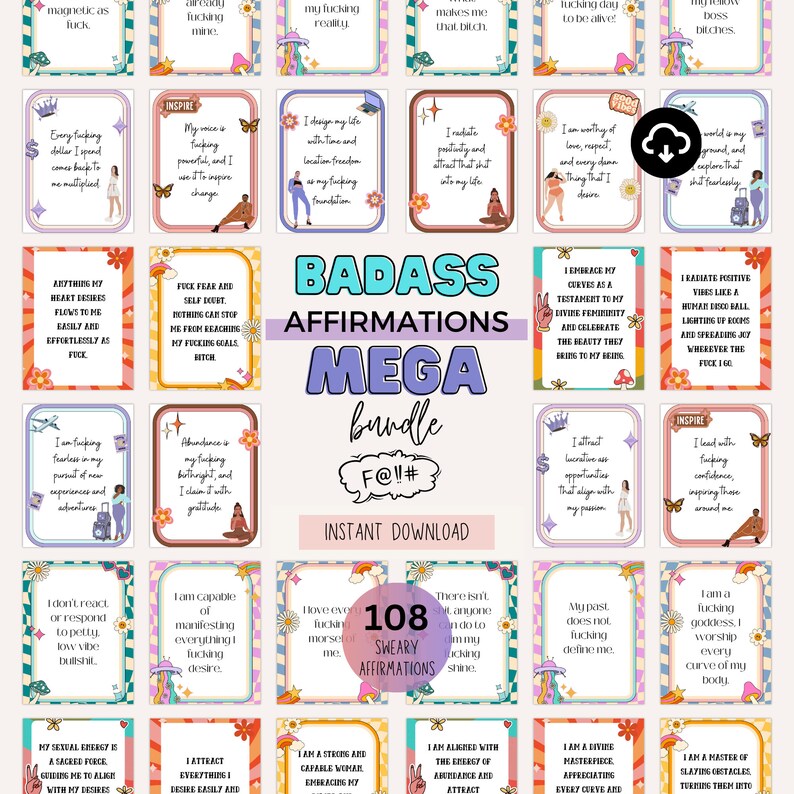 Badass Affirmations Bundle Printable Sweary Affirmation Cards for Women ...