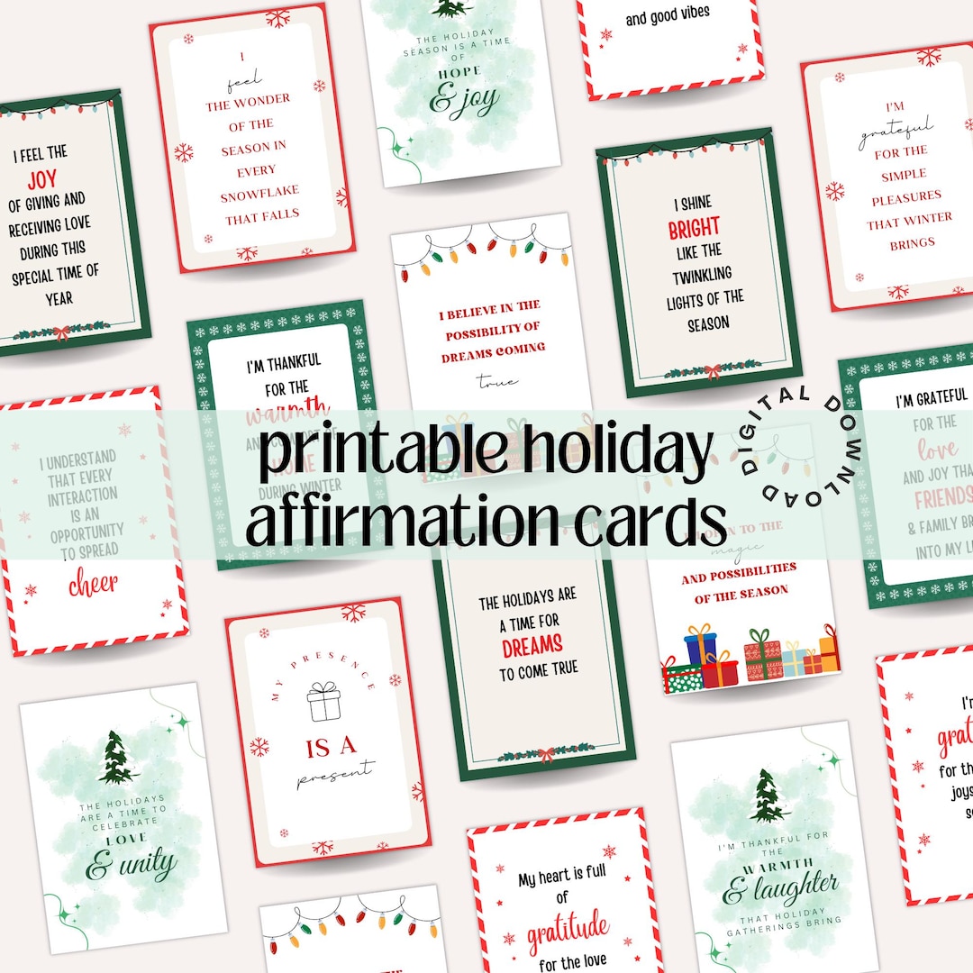 Positive Christmas Holiday Affirmation Cards Printable Stocking Stuffer ...