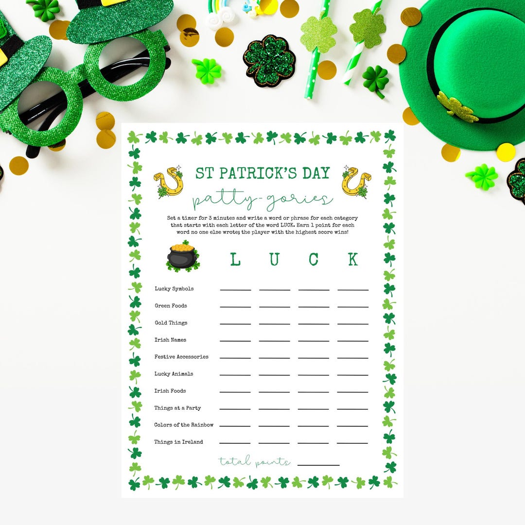 St Patrick's Day Games St Patricks Day Scattergories St Patricks Family ...