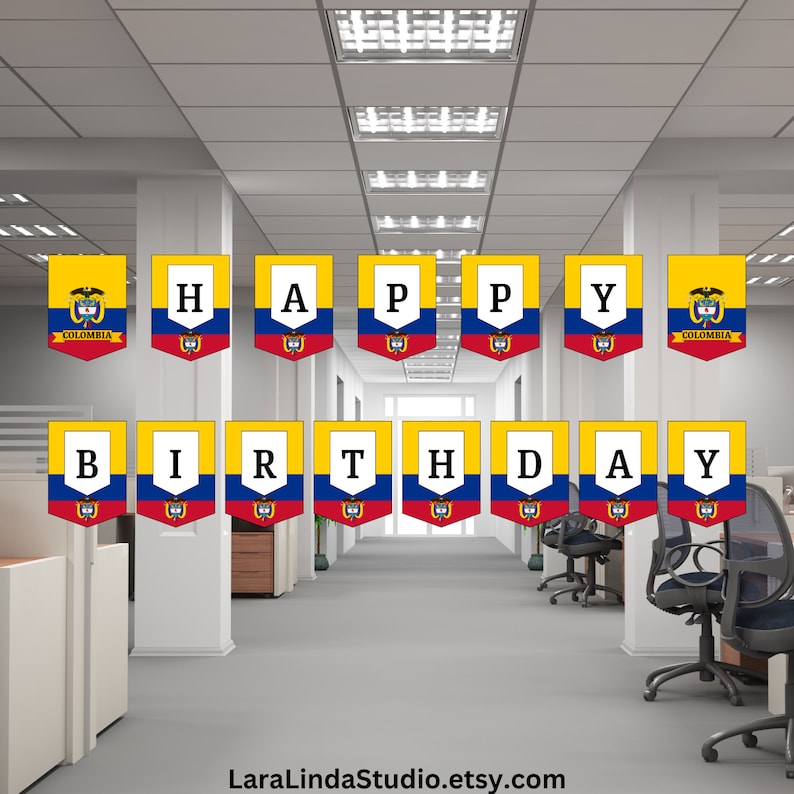 Happy Birthday Banner Colombia Flag Themed Digital Birthday Decoration ...