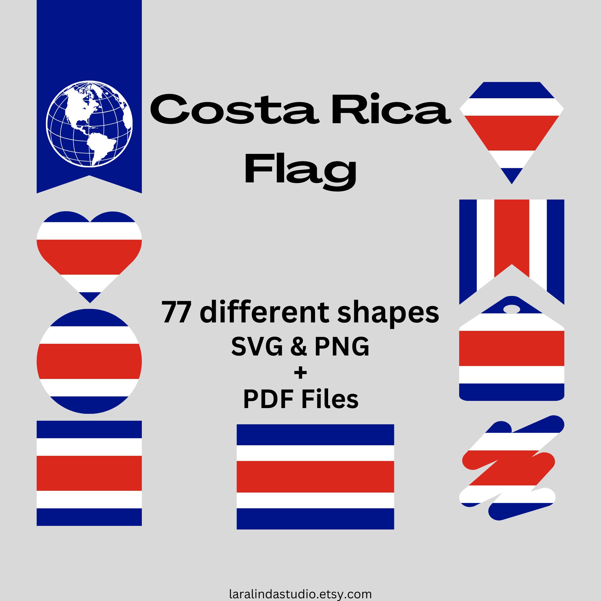 Costa Rica Flag Bundle 77 SVG & PNG Printable Files for Ready to Use ...