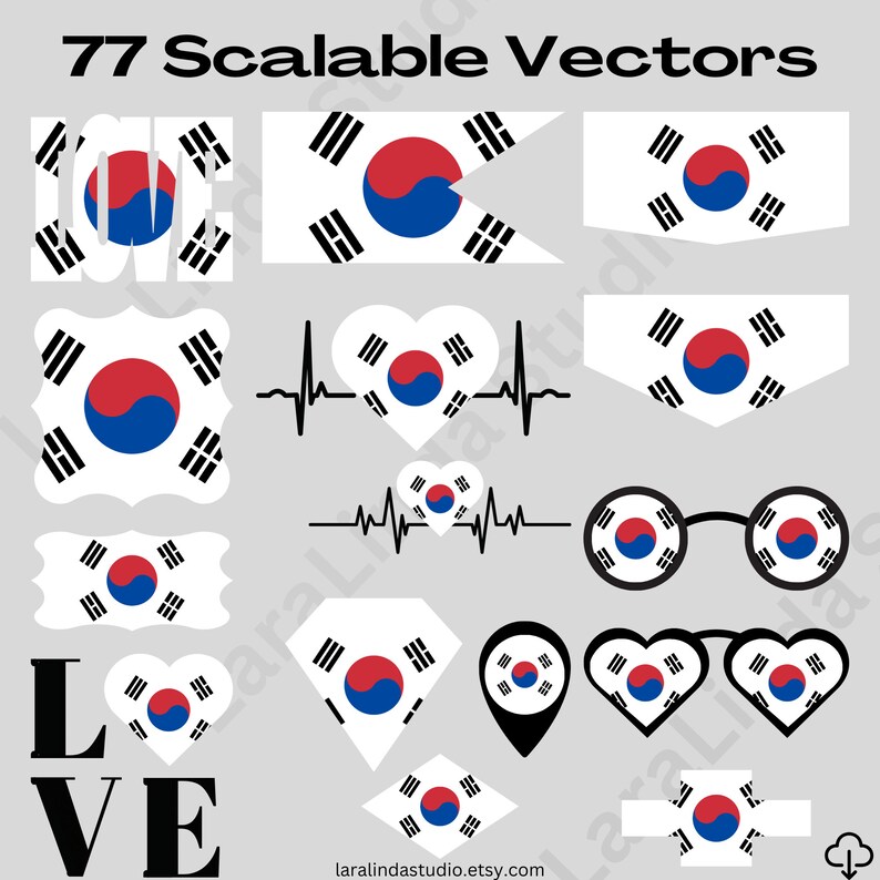 South Korea Flag Bundle 77 SVG & 77 PNG Printable Files for Ready to ...