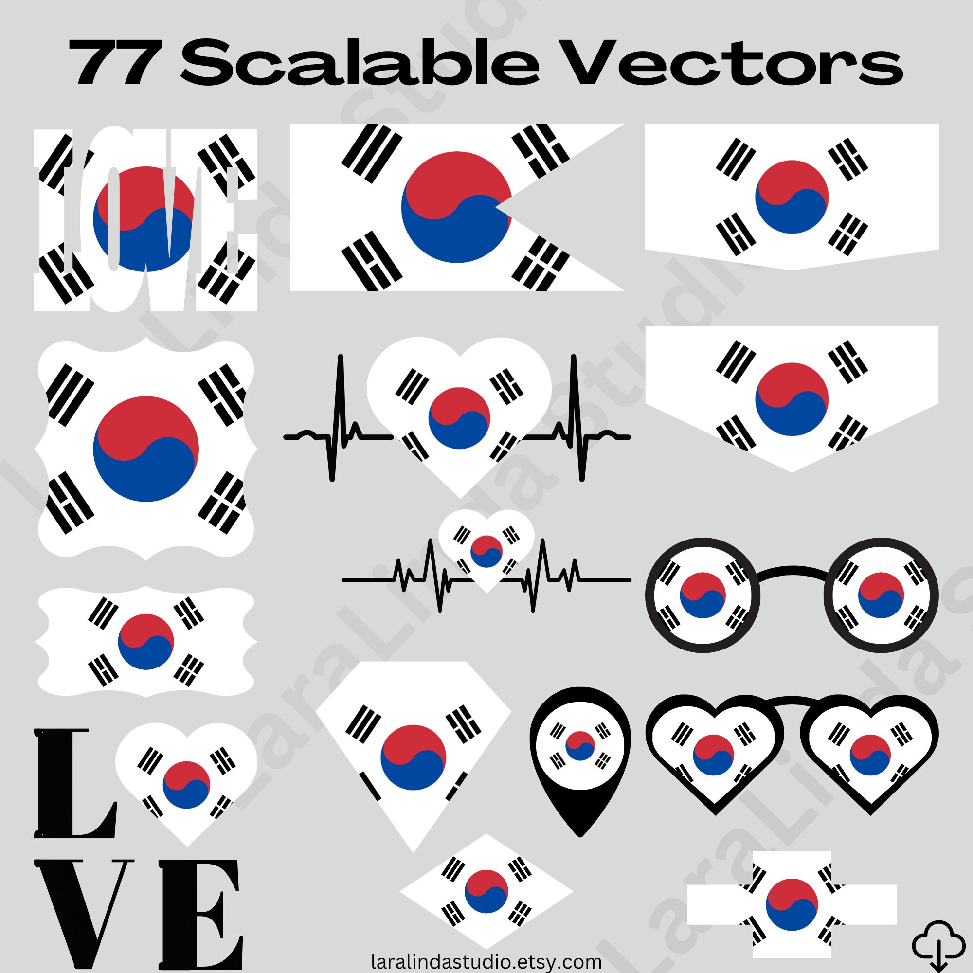 South Korea Flag Bundle 77 SVG & 77 PNG Printable Files for Ready to ...