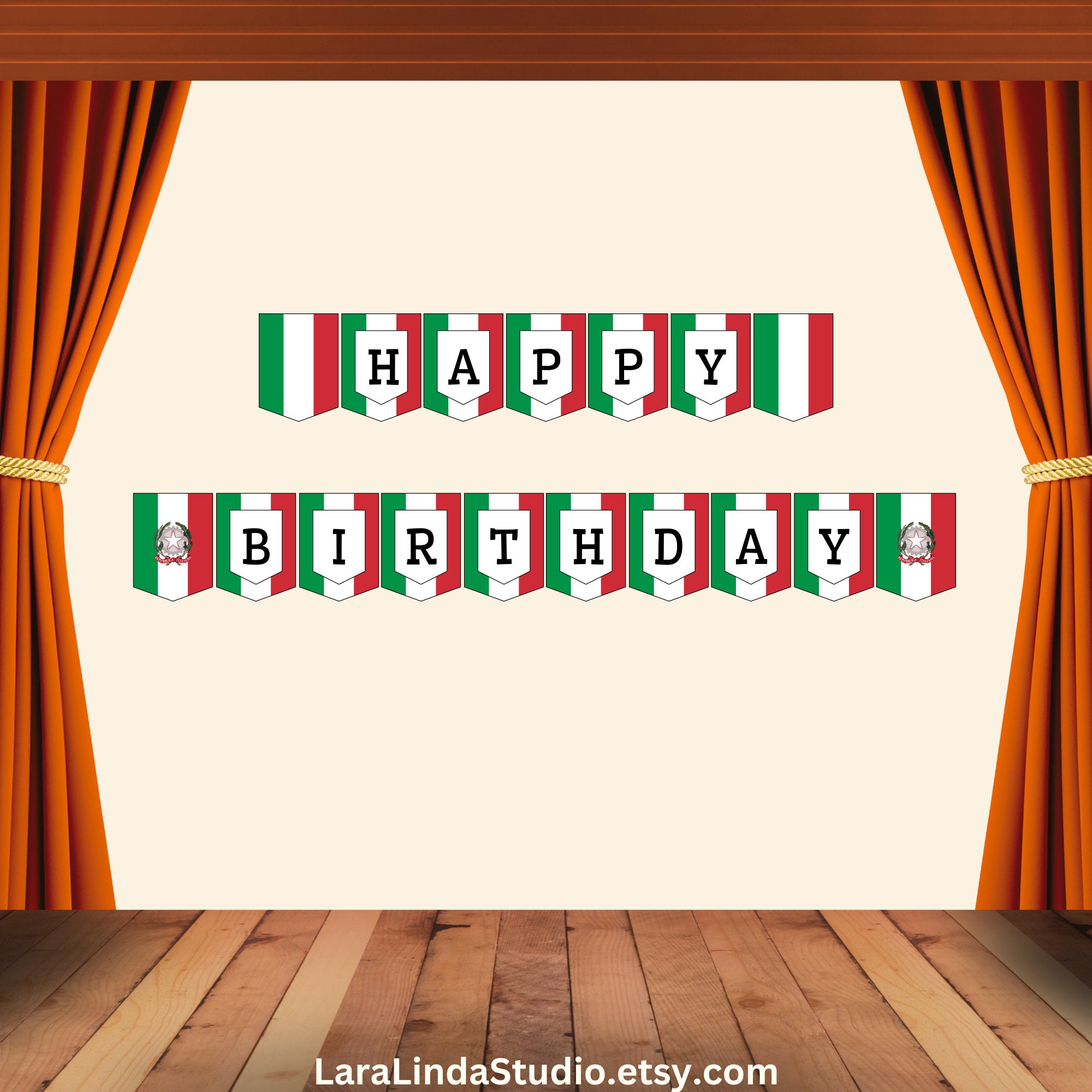 Happy Birthday Banner Italian Flag Themed Digital Birthday Decoration ...