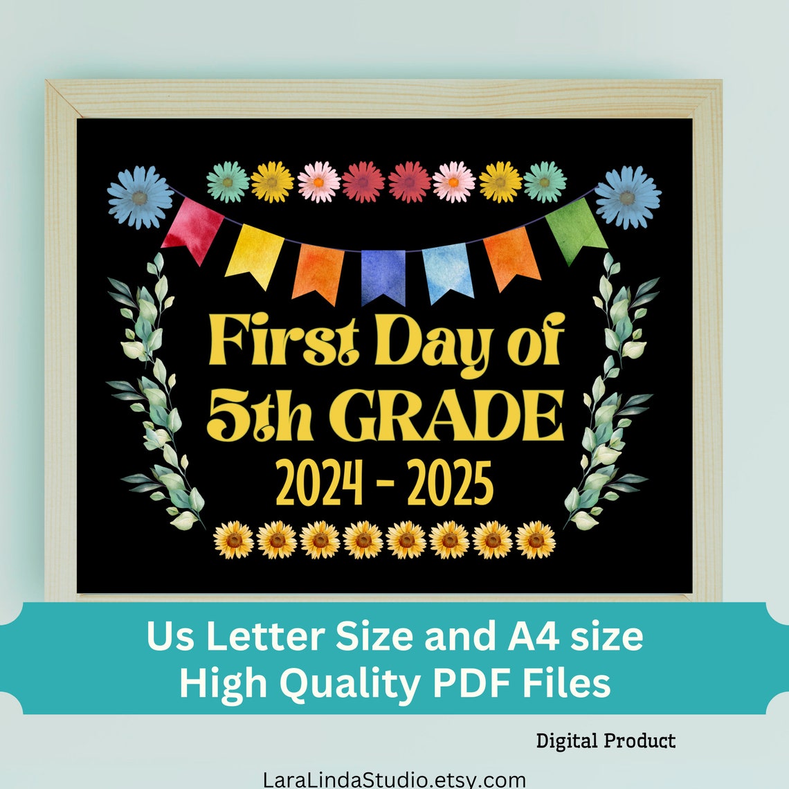 First Day of 5th Grade and Last Day of 5th Grade Signs 2024 2025 School ...