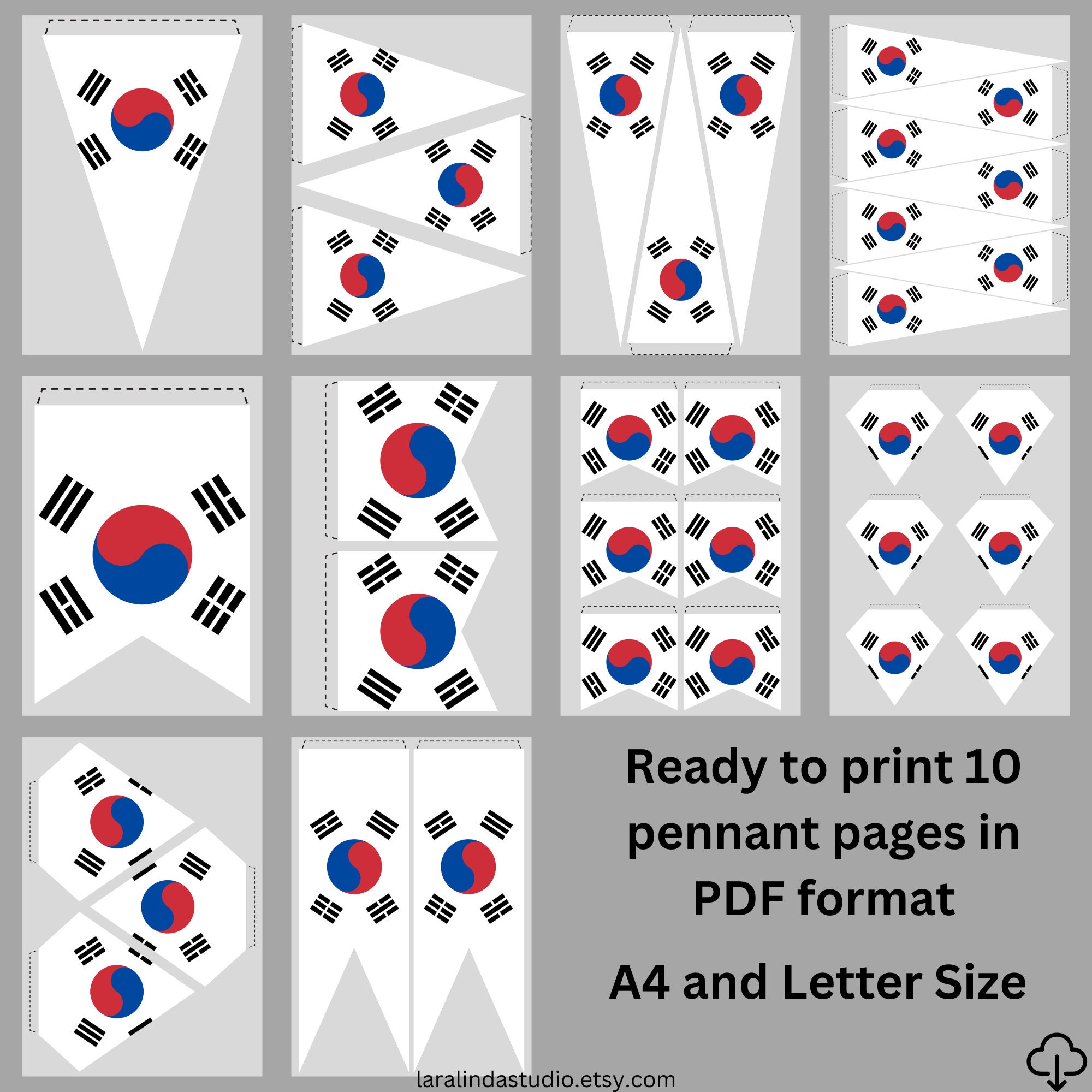 South Korea Flag Bundle 77 SVG & 77 PNG Printable Files for Ready to Use Designs Asia Country ...